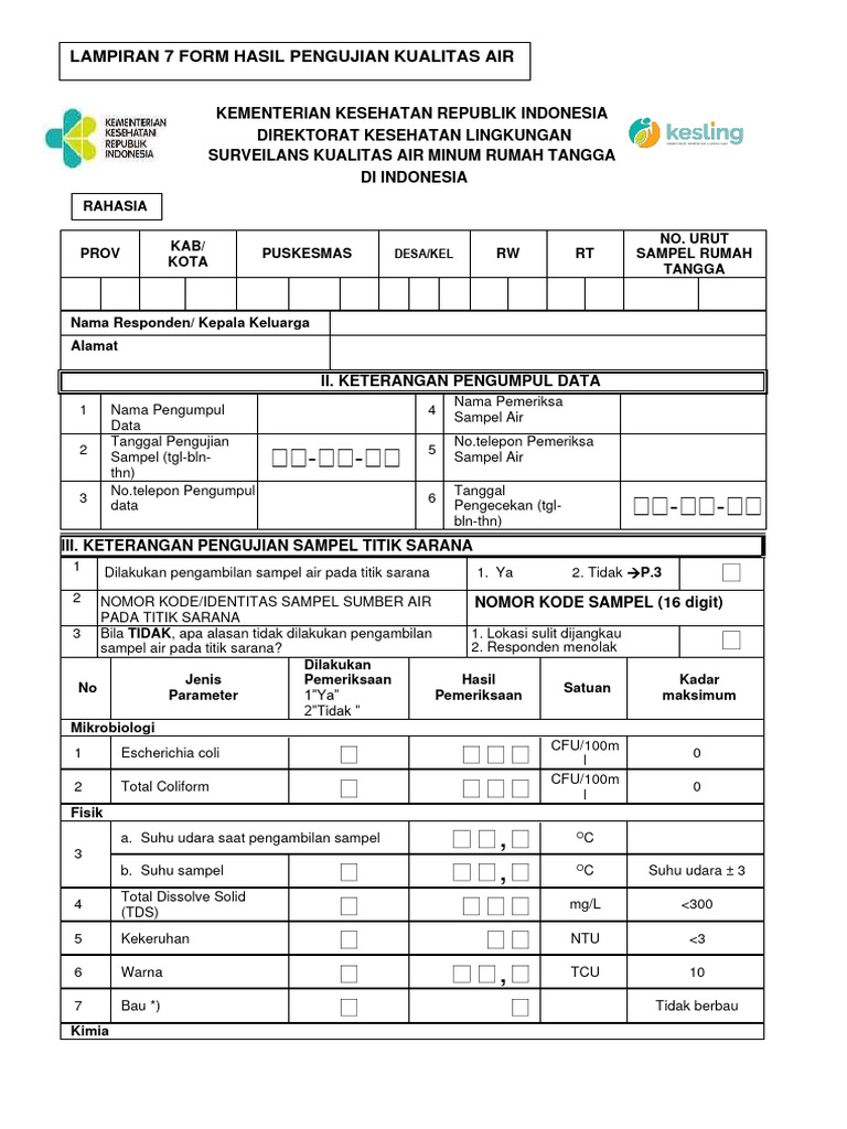 Form Hasil Pengujian Kualitas Air | PDF