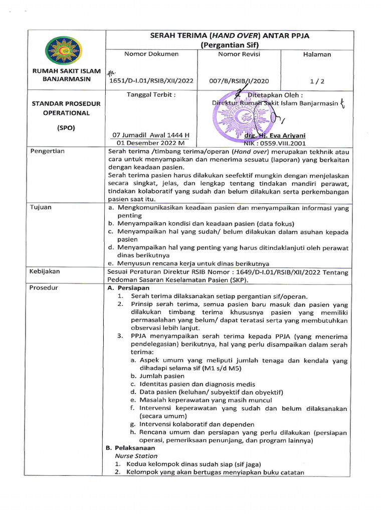 SPO Serah Terima Antar PPJA | PDF