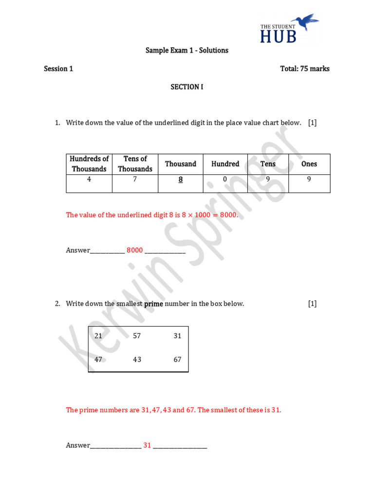 SEA Maths - Sample Exam 1 - Solutions | Download Free PDF | Mathematics | Geometry