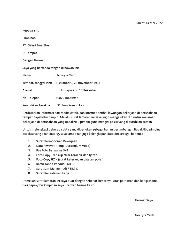 surat permohonan kerja | PDF