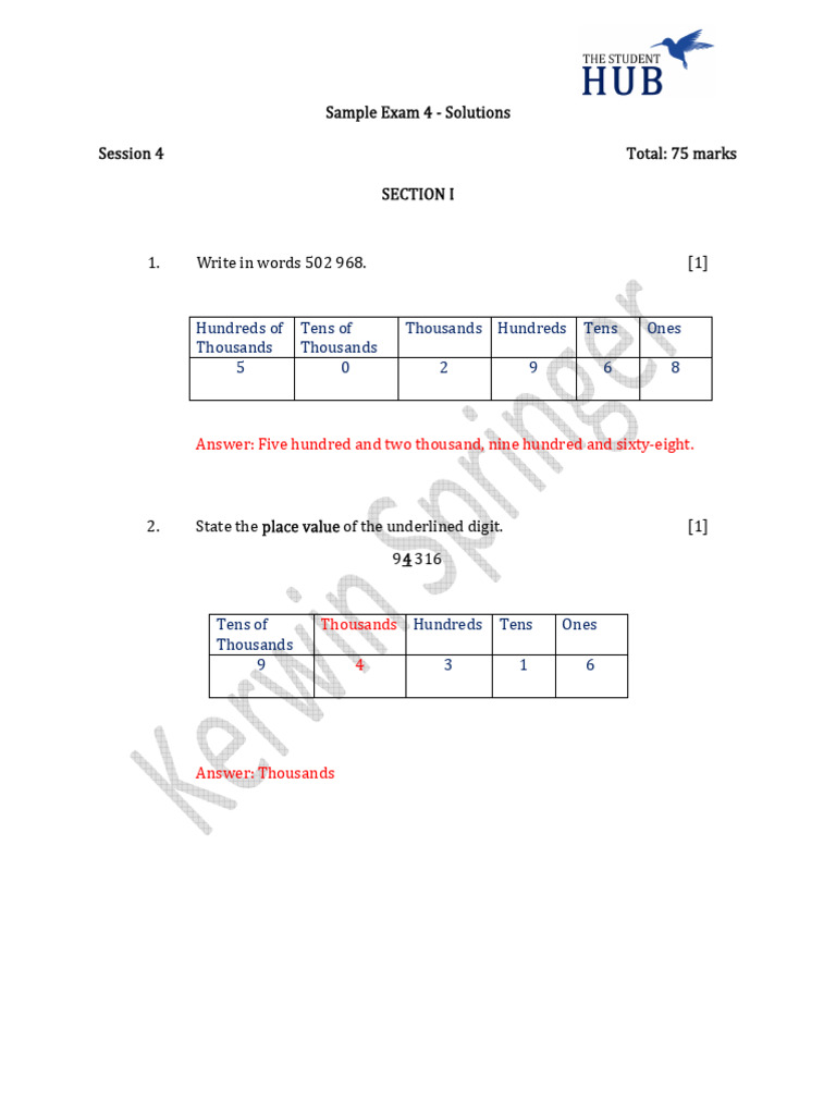 SEA Maths - Sample Exam 4 - Solutions | PDF