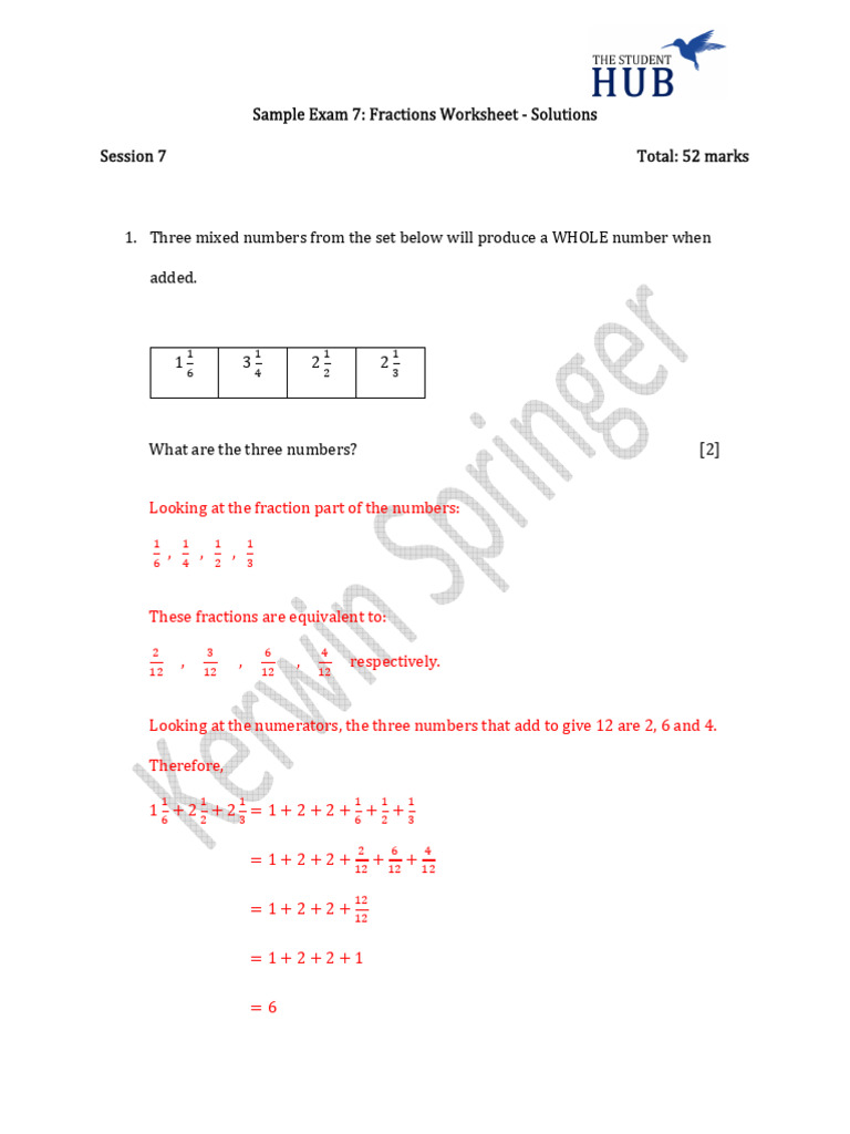 SEA Maths - Sample Exam 7 - Solutions | PDF
