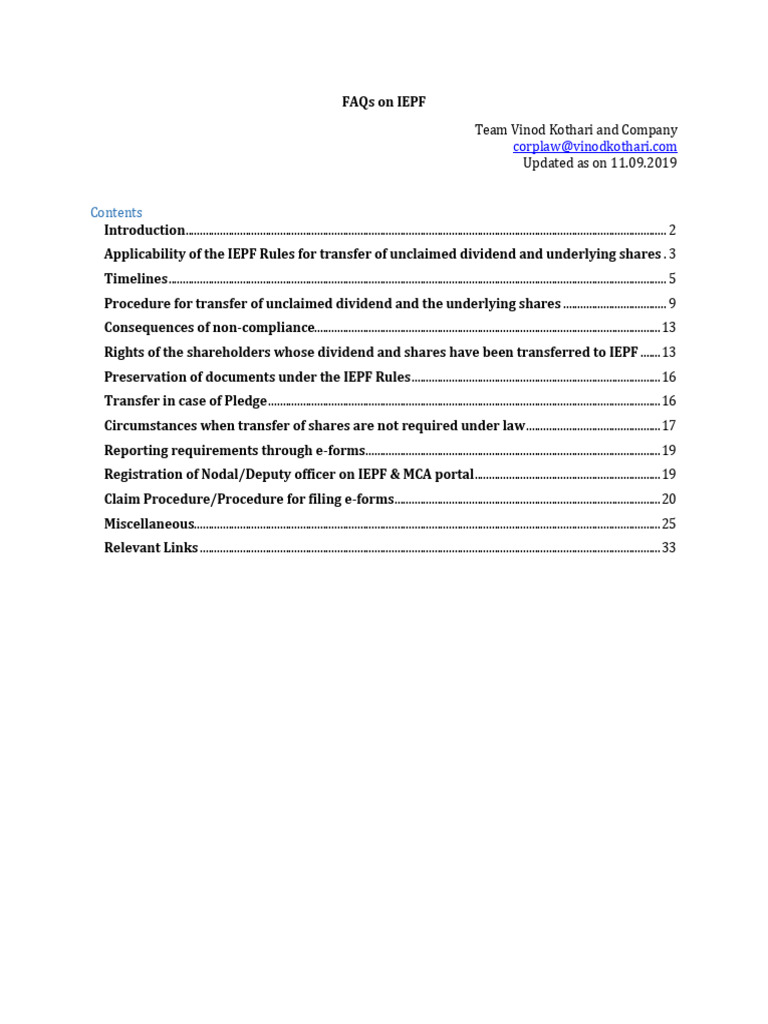 FAQs On IEPF | PDF