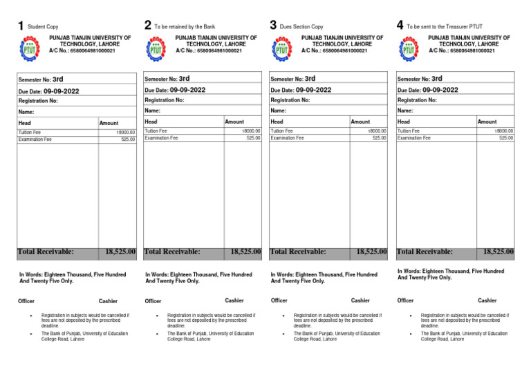 3rd Semester Fee Challan 1 | PDF