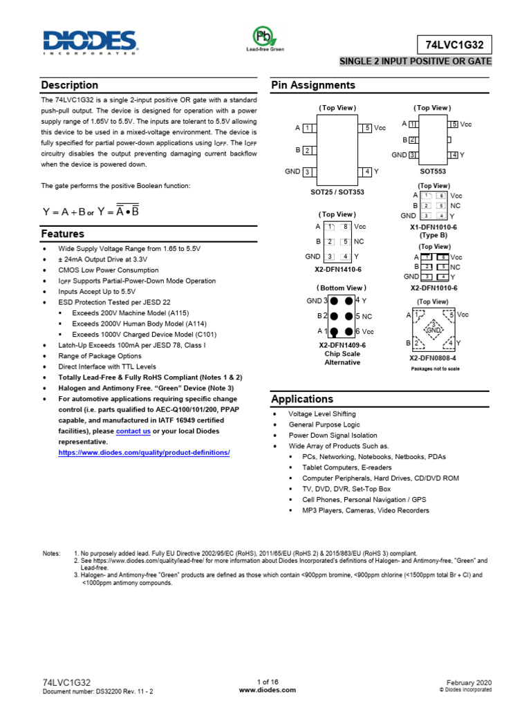 74LVC1G32 | PDF | Logic Gate | Electricity