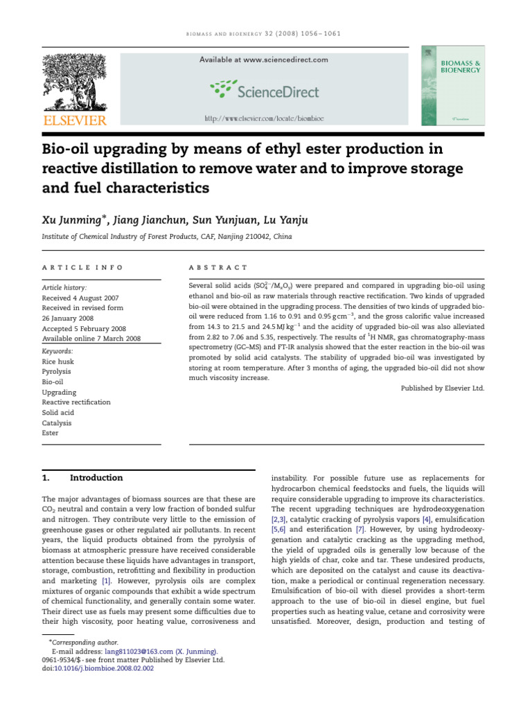 Bio-Oil Upgrading by Means of Ethyl Ester Production in Reactive ...