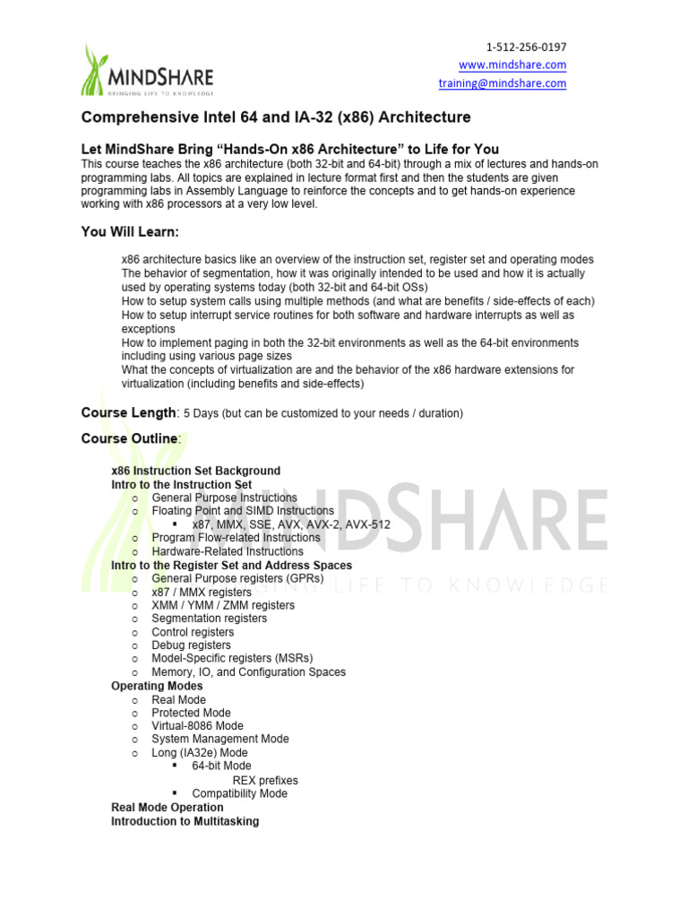 MindShare x86 Architecture Outline | PDF | Computer Architecture | Computer Engineering