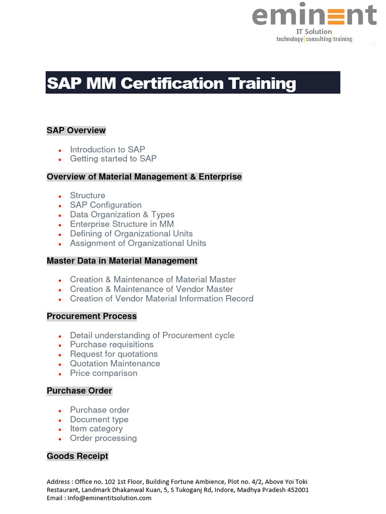SAP MM Certification Training Overview | PDF | Invoice | Inventory