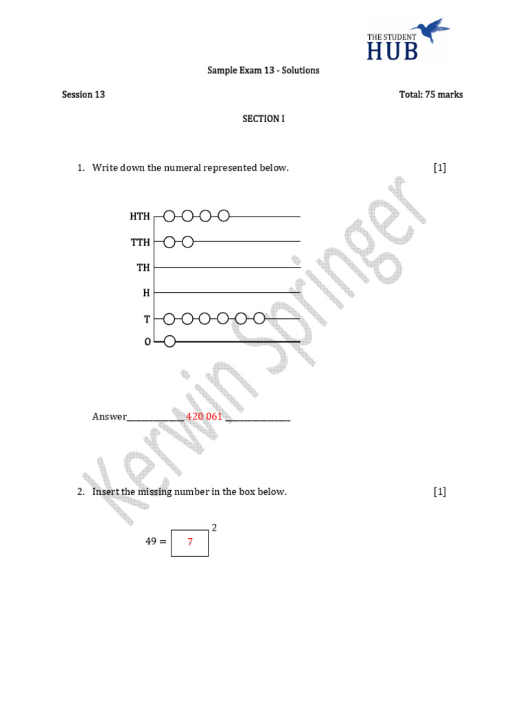 SEA Maths - Sample Exam 13 - Solutions | PDF | Area | Geometry
