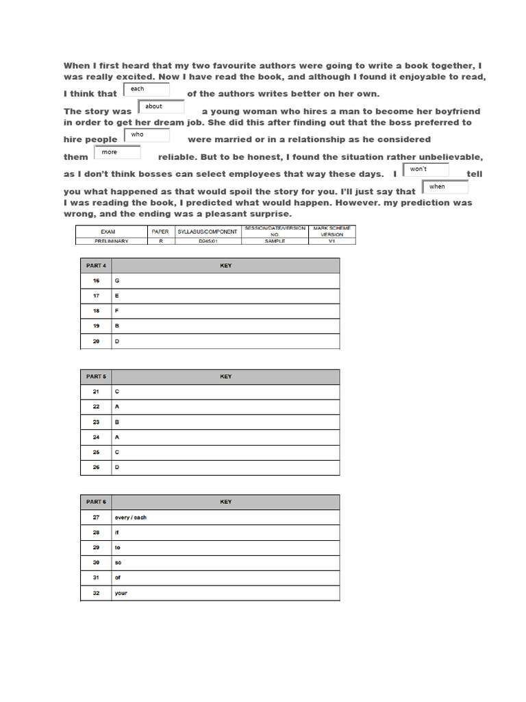 Part 6 Reading Pet GV | PDF