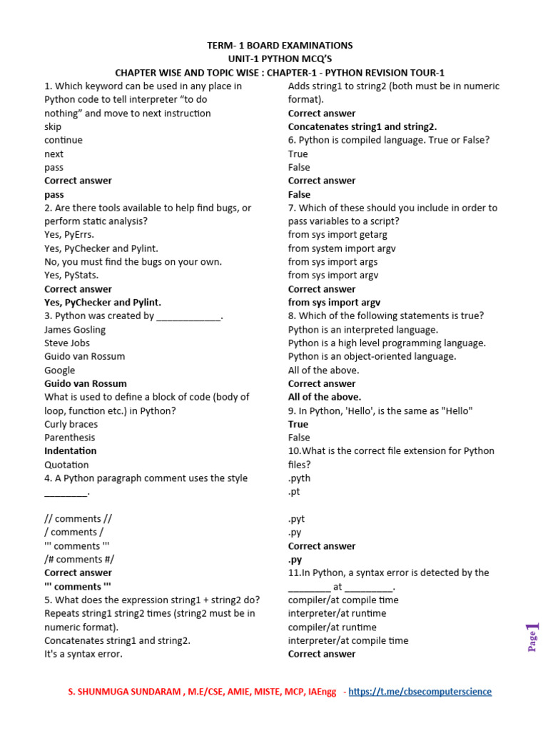 12cs-Term-1 Chapterwise MCQ | PDF | Python (Programming Language ...