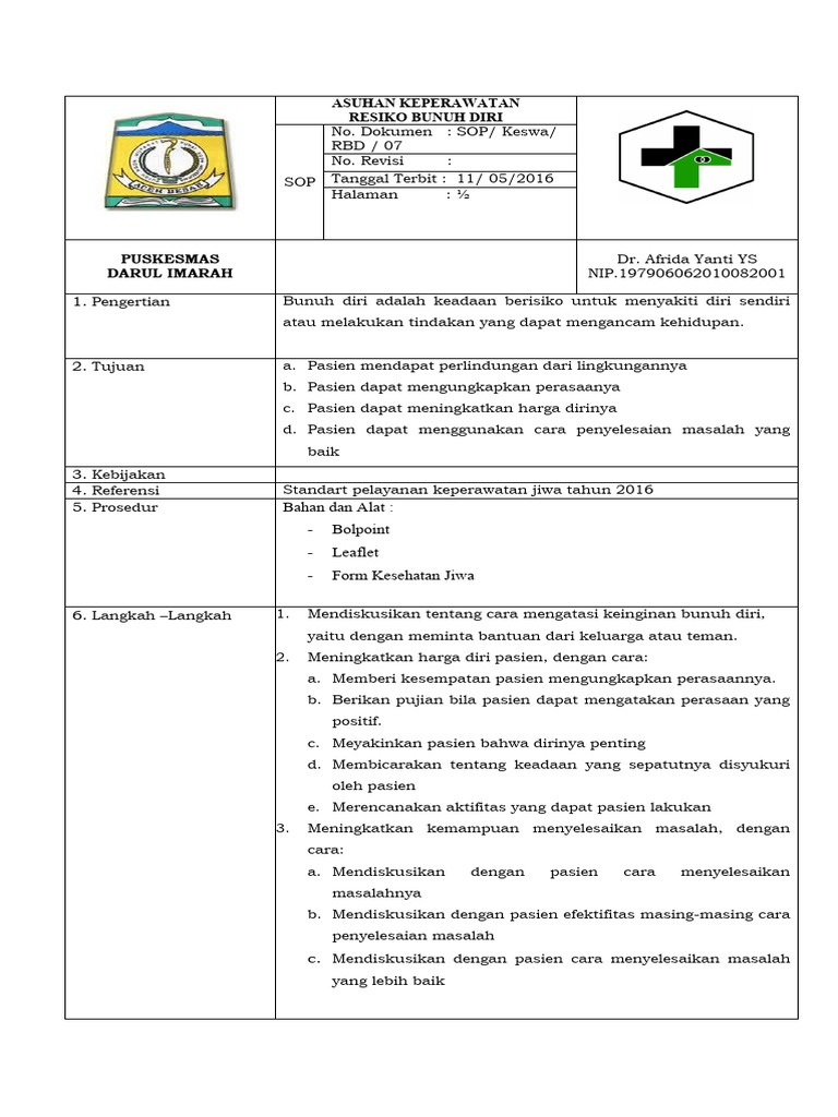 Sop Askep Bunuh Diri 2 Hal | PDF