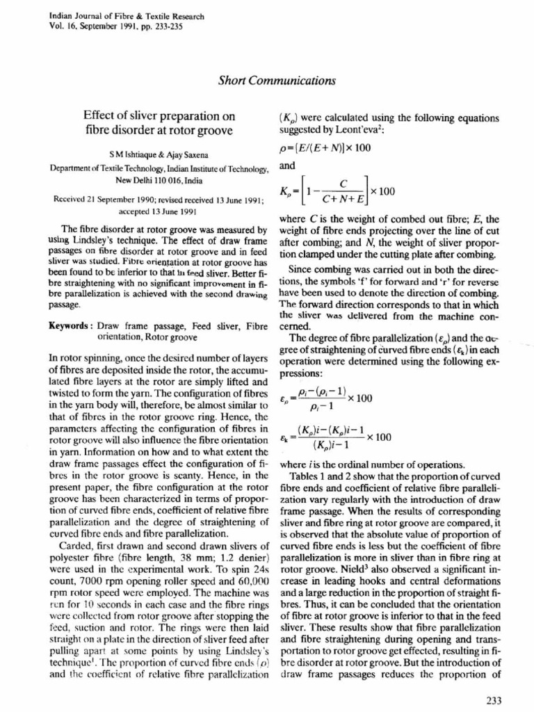 Effect of Sliver Preparation | PDF | Yarn | Spinning (Textiles)