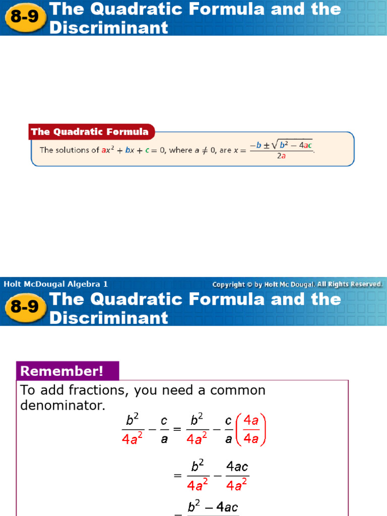 The Quadratic Formula and The Discriminant | PDF
