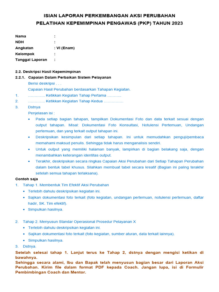 Form Laporan Perkembangan Aksi Perubahan PKP 2023 | PDF