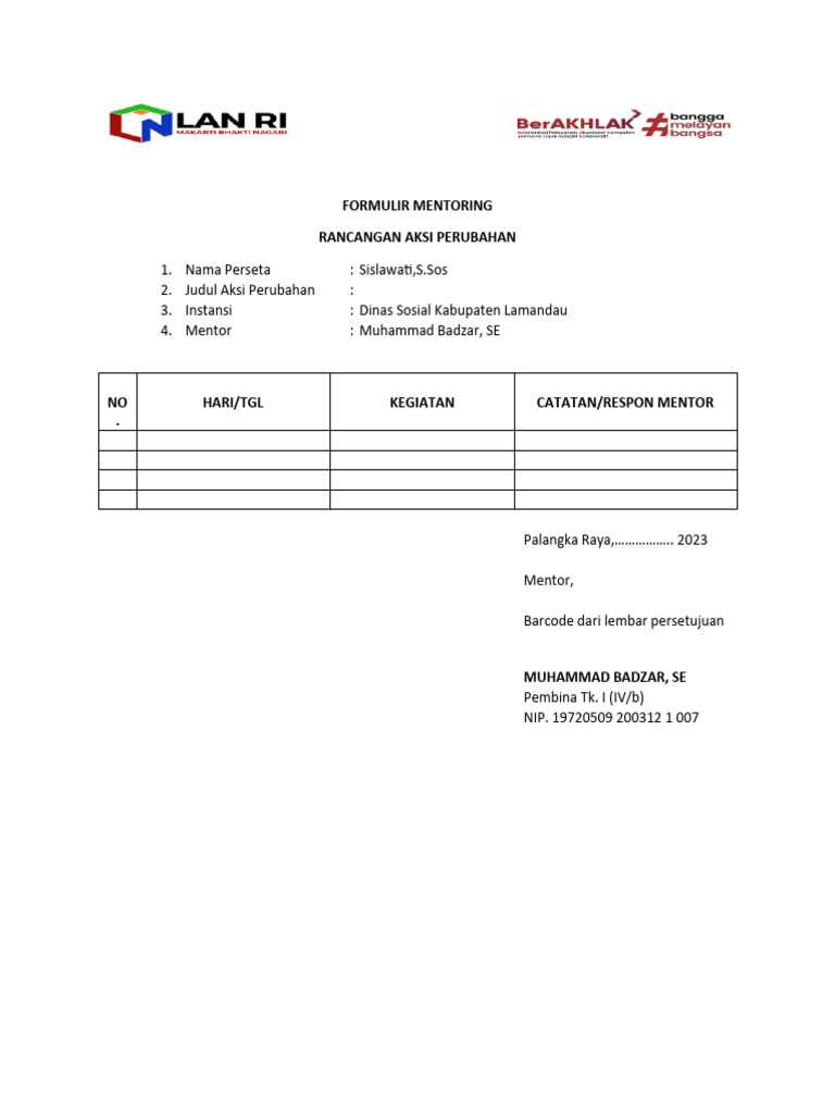 FORMULIR MENTORING | PDF