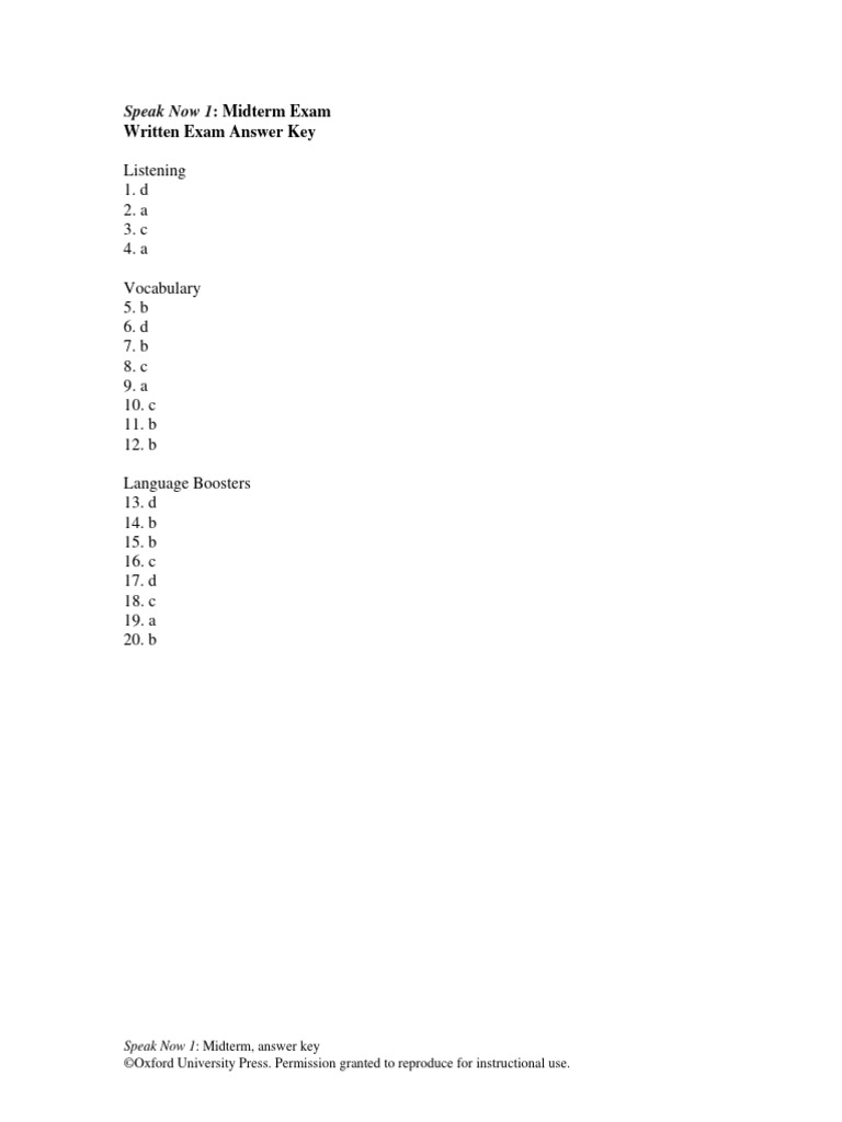 SN1 Midterm Exam-Written Answer Key | PDF | Language Arts & Discipline ...