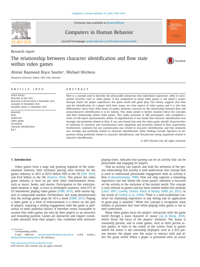 The Relationship Between Character Identification and Flow State Within ... The Relationship Between Character Identification and Flow State Within ...