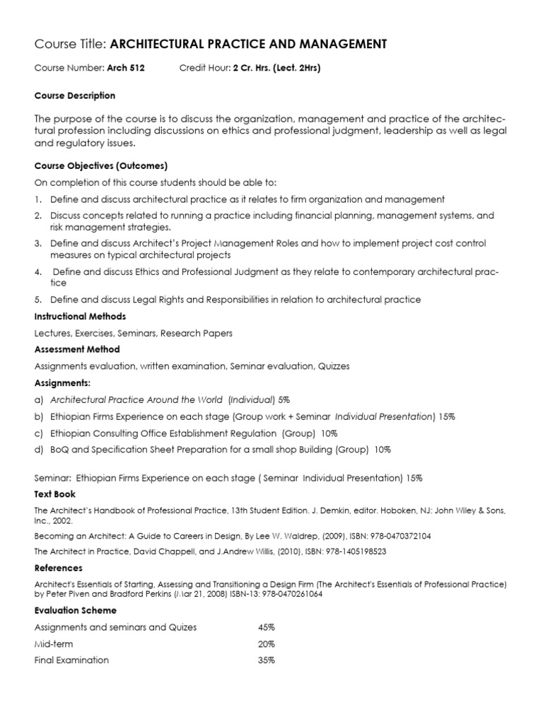 Architectural Practice and Management Course | PDF