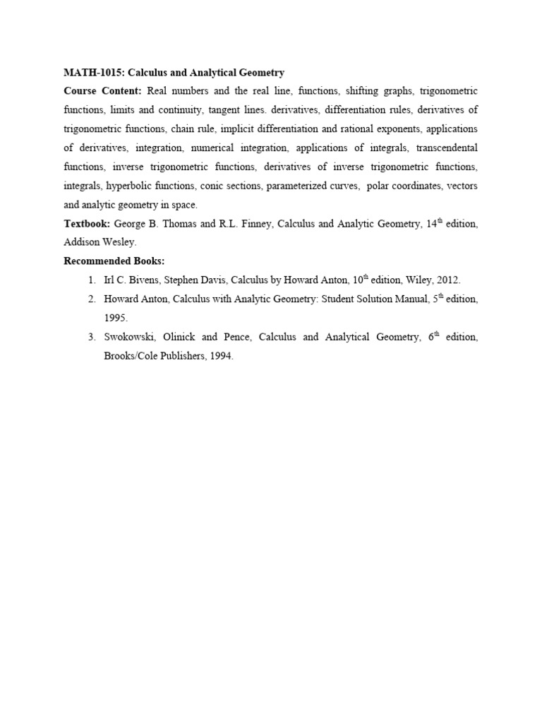 Calculus And Analytical Geometry Pdf