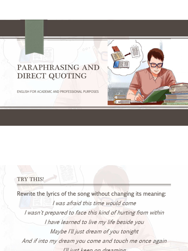 EAPP L4. Paraphrasing and Direct Quoting | Download Free PDF | Paragraph | Word