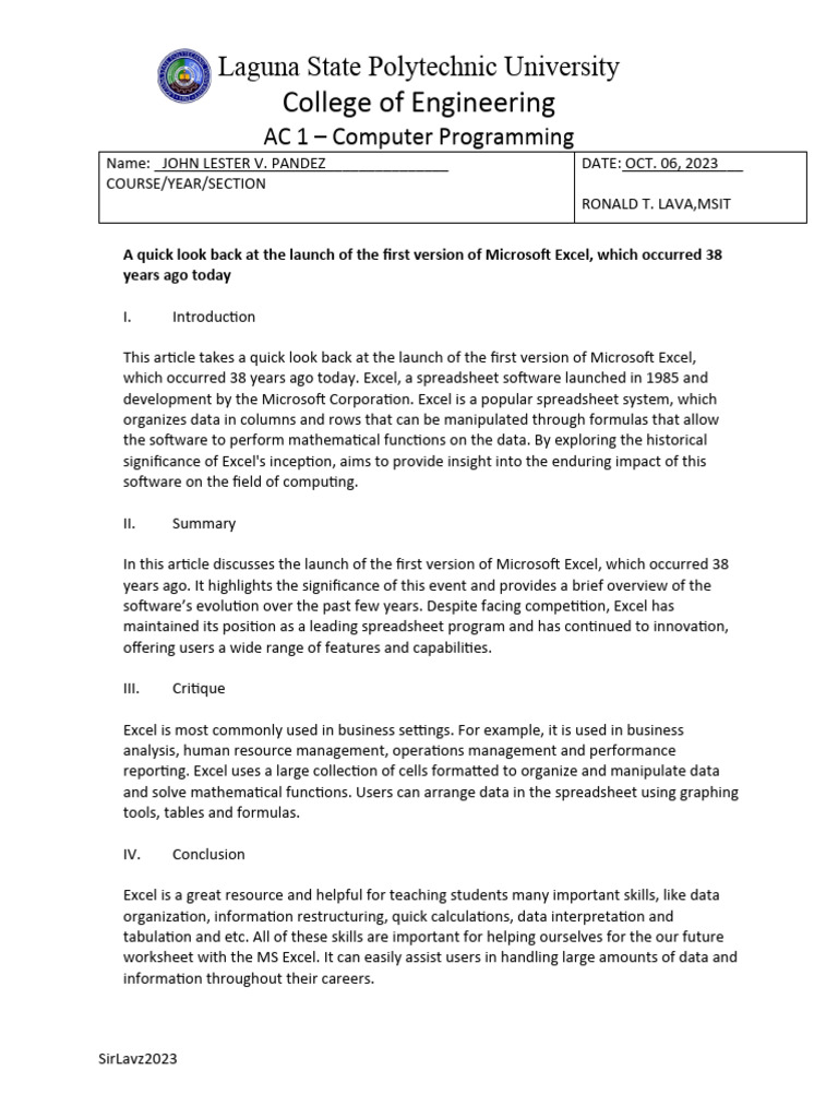 MS - Excel - Ass No.2 | PDF