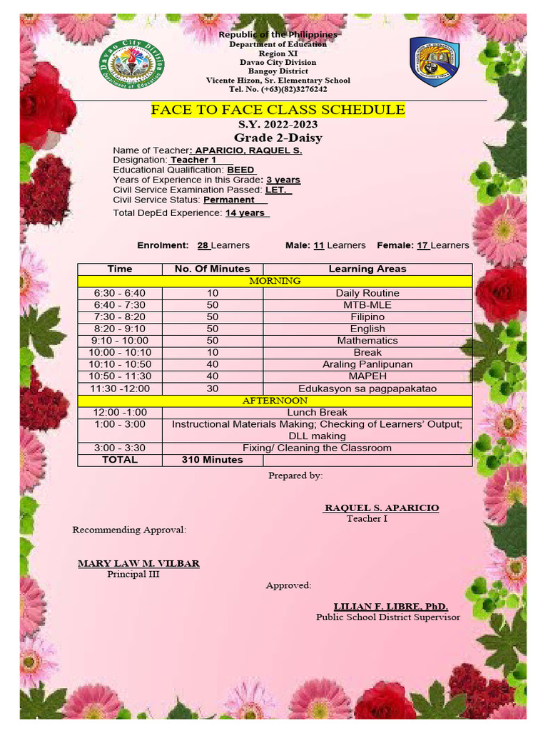 Grade 2-Daisy Face-to-Face Schedule | PDF
