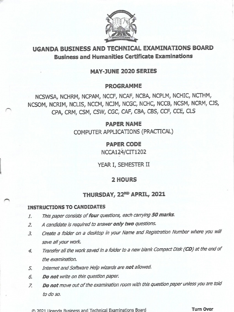 Computer Applications Proctical Ncca124 April 2021 | PDF