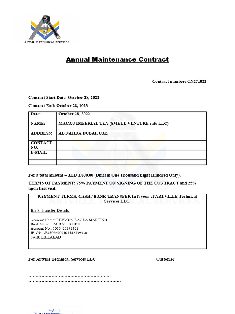 Annual Maintenance Contract for Water Purifier | PDF