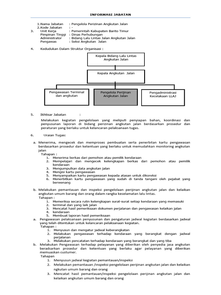 ANJAB Penelola Perizinan N Angkutan | PDF