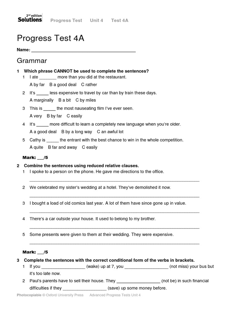 Progress 4A | PDF | Sentence (Linguistics)