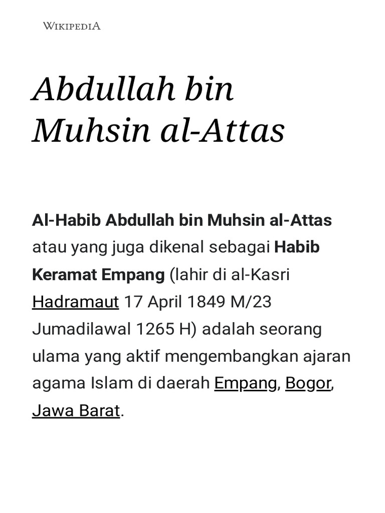Abdullah Bin Muhsin Al-Attas - Wikipedia Bahasa Indonesia, Ensiklopedia Bebas | PDF