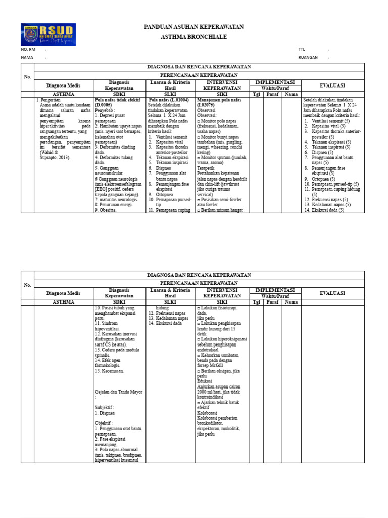 Panduan Keperawatan Asma Bronkhial | PDF