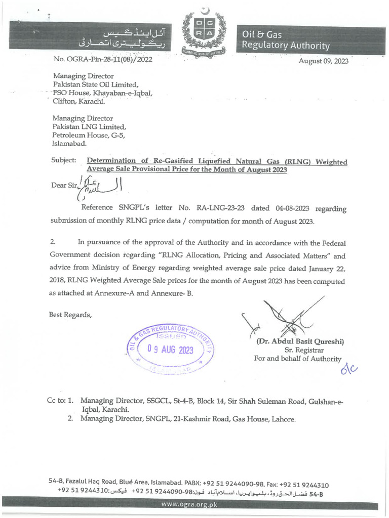 Determination of Re Gasified Liquefied Natural Gas RLNG Weighted ... Determination of Re Gasified Liquefied Natural Gas RLNG Weighted ...