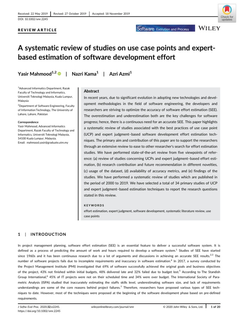 Study 2-A Systematic Review of Studies On Use Case Points and Expertbased-2019 | PDF ...