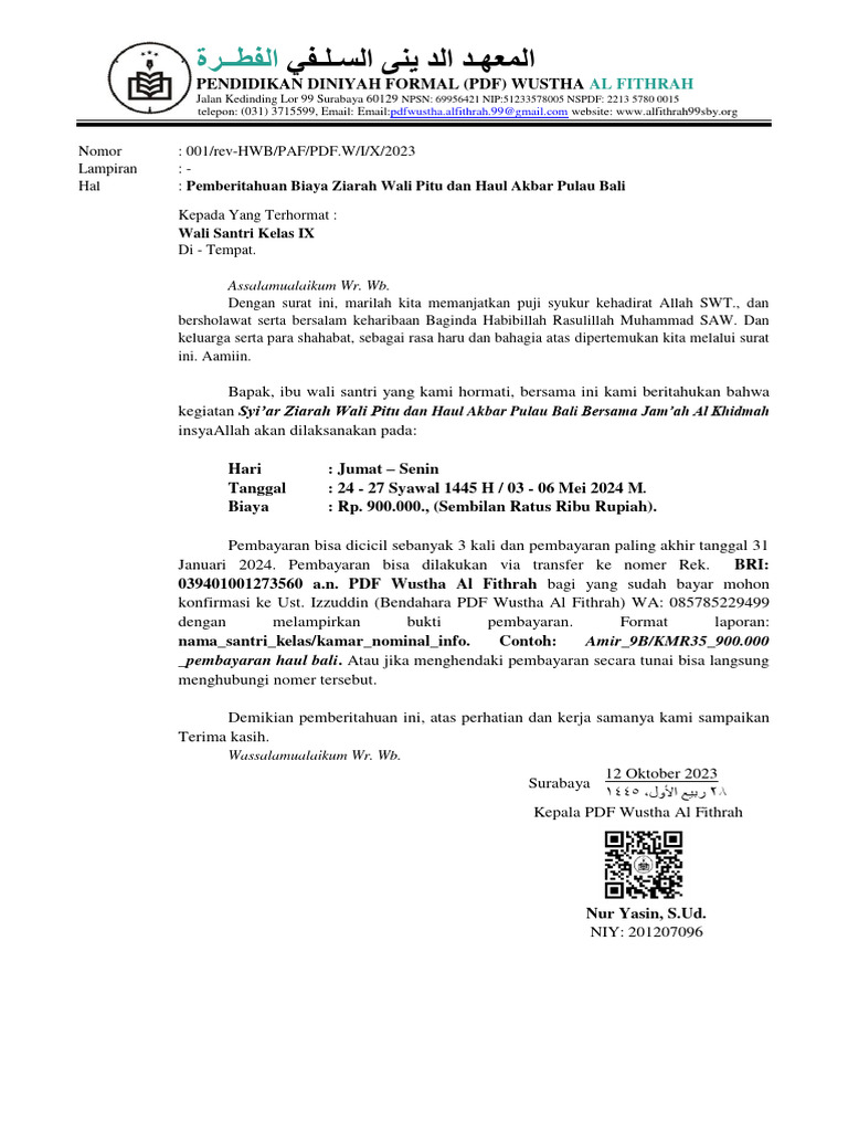 Revisi Surat Pemberitahuan Haul Bali | PDF