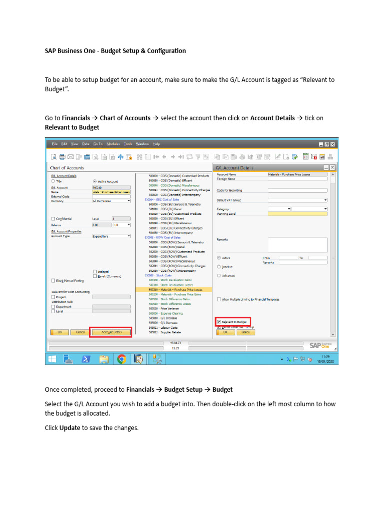 SAP B1 Budget Setup Guide | PDF | Finance & Money Management