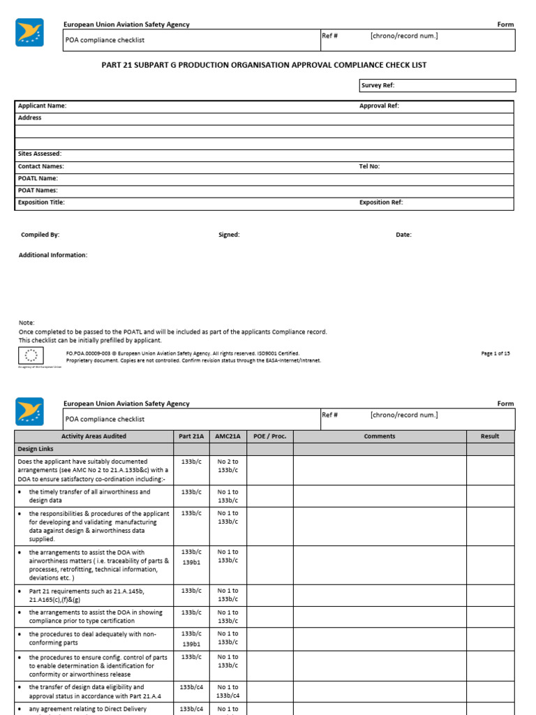 FO - POA Compliance Checklist | PDF | Iso 9000 | Audit