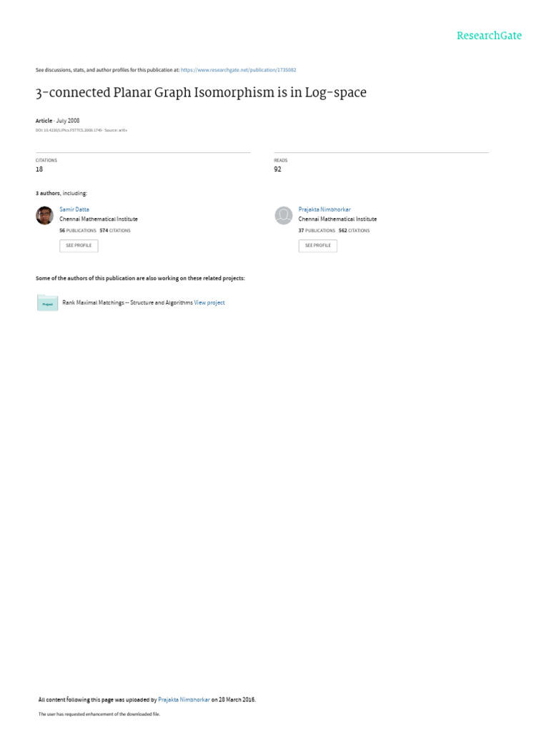 3 Connected Planar Graph Isomorphism Is in Log Space | PDF 3 Connected Planar Graph Isomorphism Is in Log Space | PDF