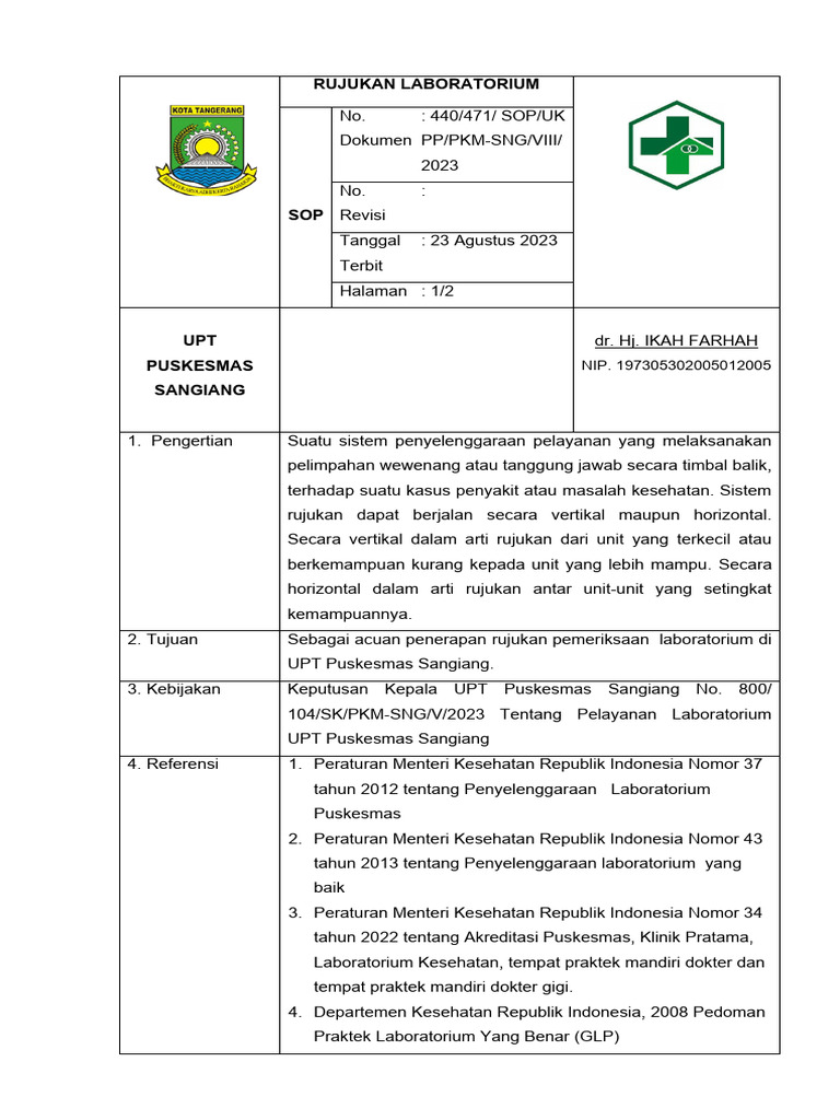 Sop Rujukan Laboratorium | PDF | Kesehatan Holistik