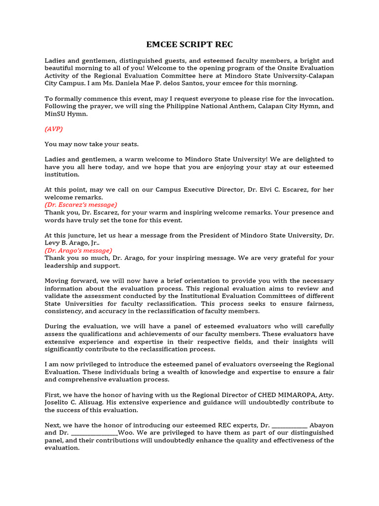 Emcee Script REC | PDF