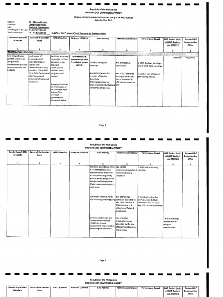 Cy 2016 Gad Plan and Budget | PDF