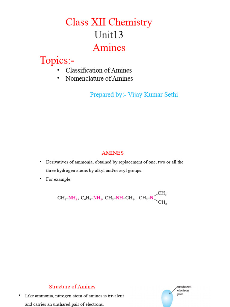 Class 12 Chapter 13 Amines | PDF | Amine | Chemical Reactions