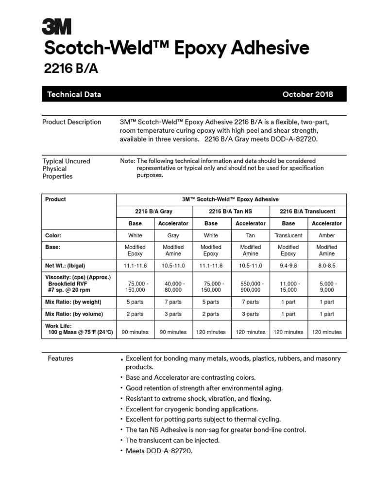 Epoxy 2216 AB White Gray Manual 3171438 | PDF | Technology & Engineering