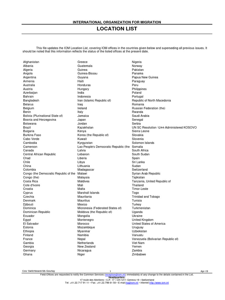 Iom Missions Global Locations | PDF | Arab World | Voice Over Ip