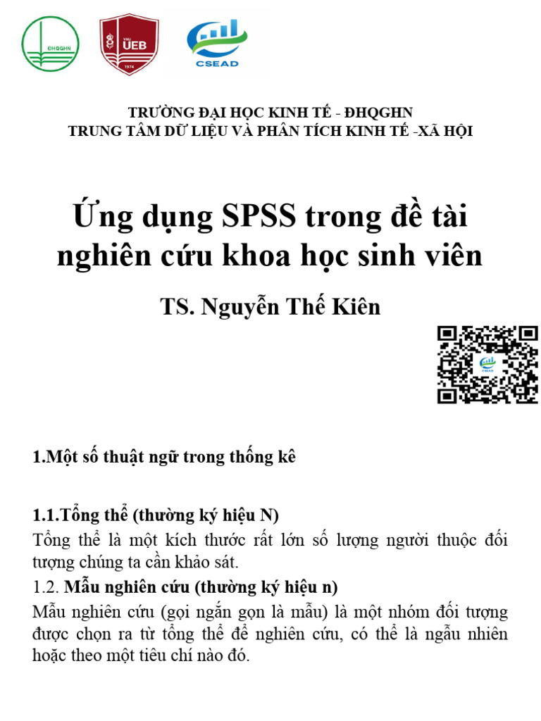 Ứng dụng SPSS trong đề tài nghiên cứu khoa học sinh viên (24.1.2021) | PDF