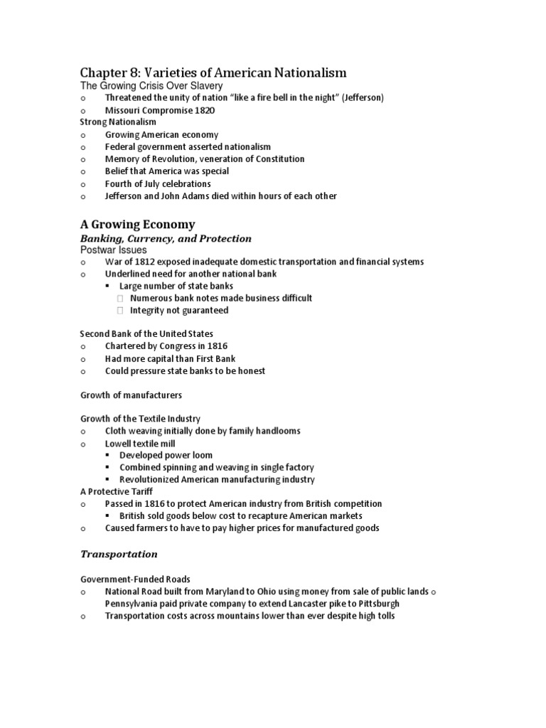 Chapter 8: Varieties of American Nationalism: A Growing Economy | PDF ...