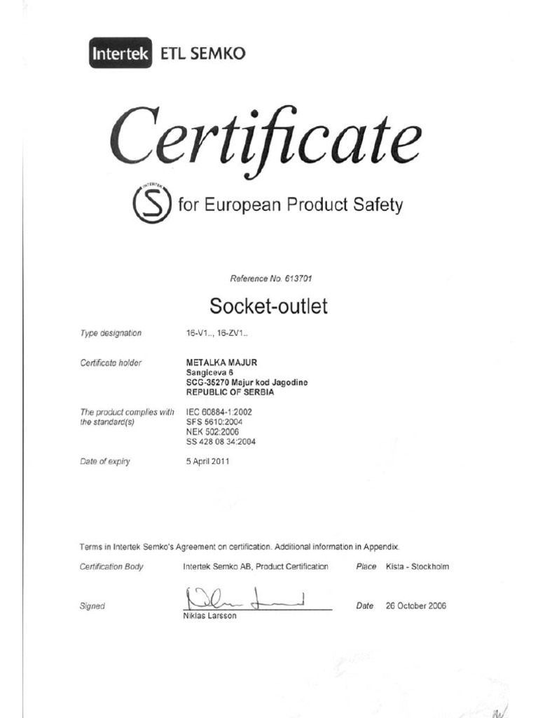 Semko 10A Svi Sertifikati | PDF