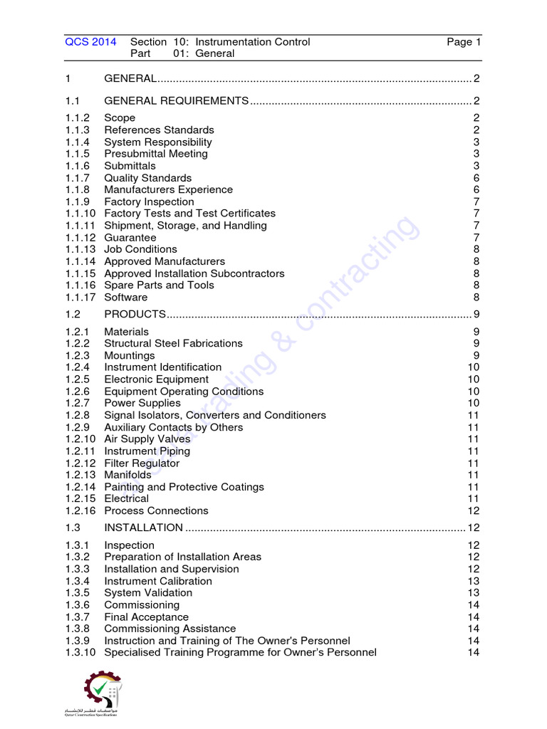 QCS 2014 - Section 10 Instrumentation Control | PDF