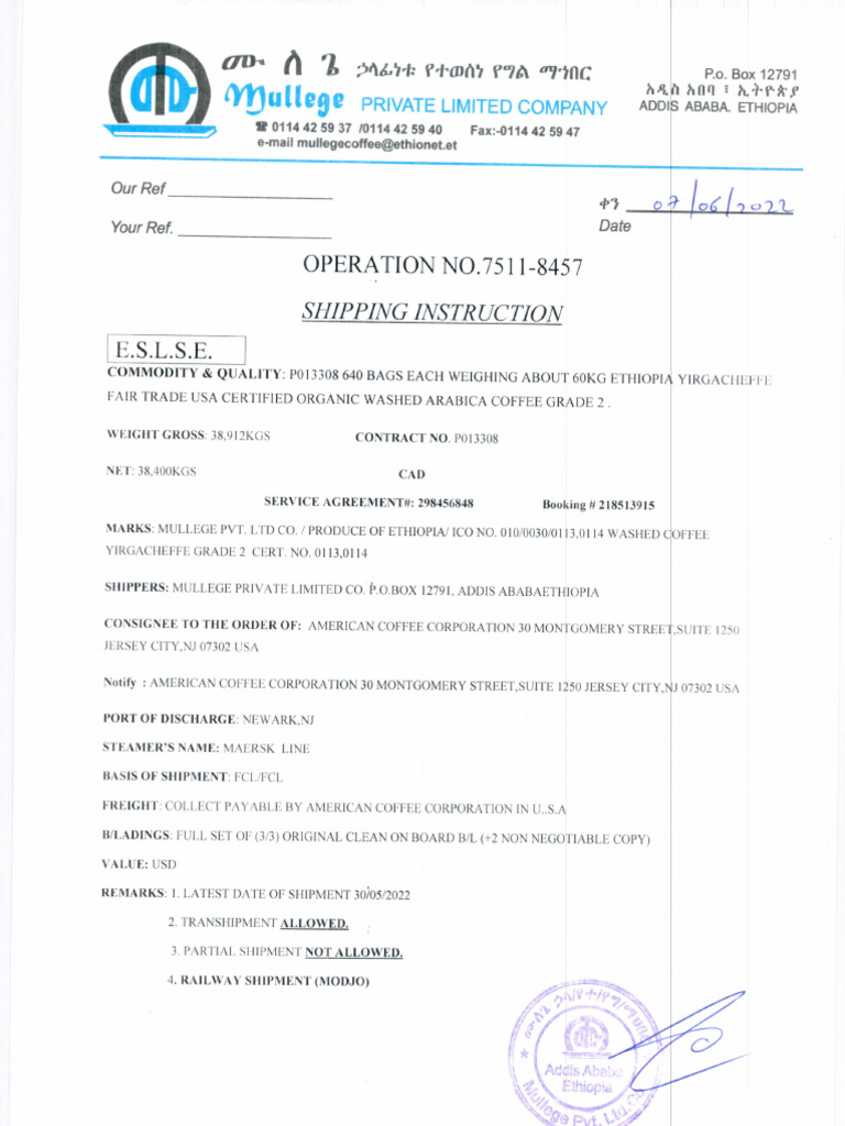 Mullege PLC Shipping Instructions | PDF | Supply Chain Management ...